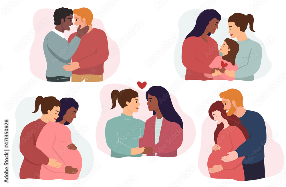 Vetor de A set of family, pregnant, birth and upbringing of a child. A ...