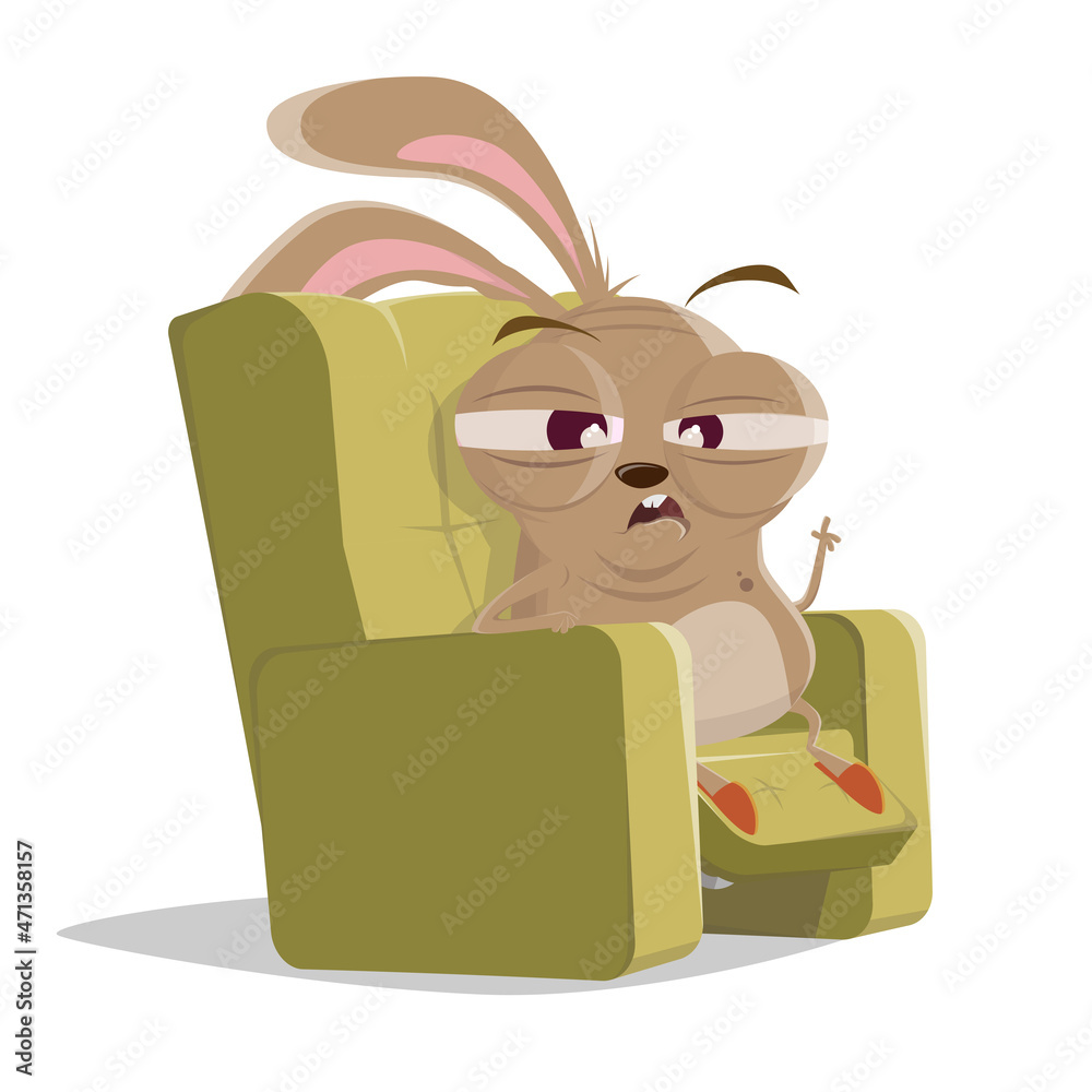 funny cartoon illustration of a senior rabbit sitting in a sofa and ...