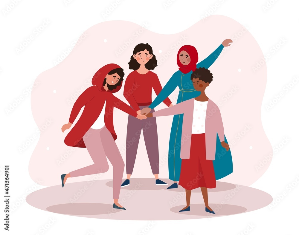 Happy diverse female friends concept. Young happy women of different ...