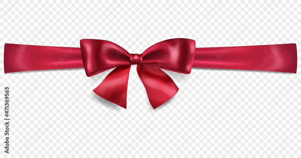 Beautiful burgundy bow with horizontal ribbon with shadow, isolated on ...