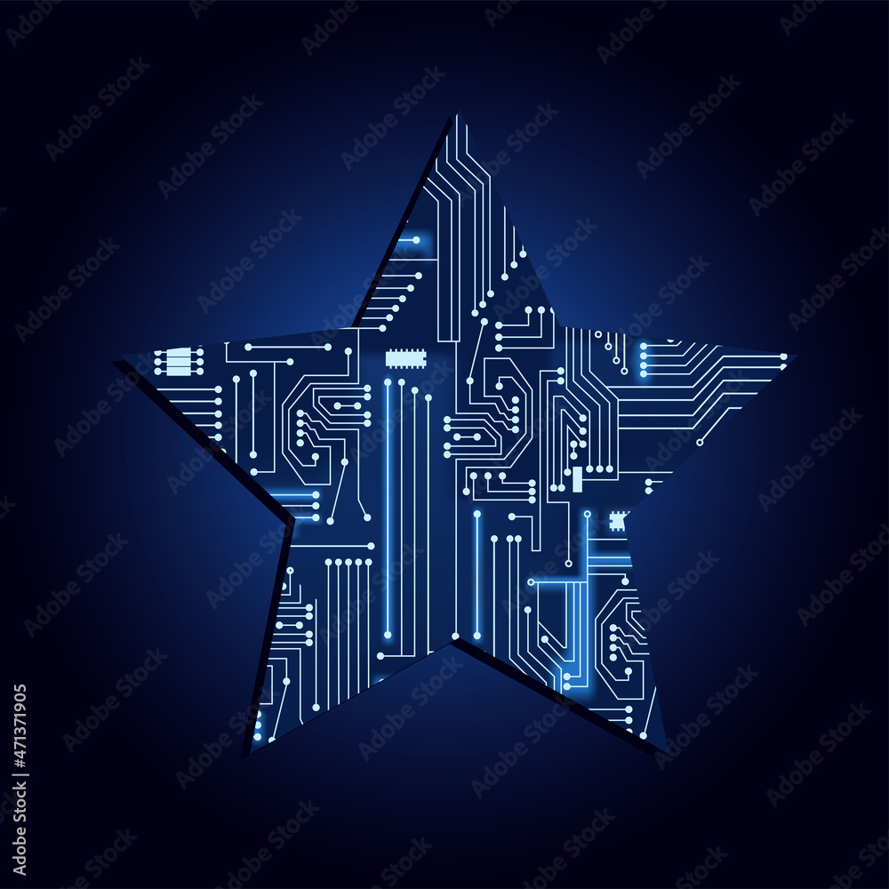 Star shape with electronic circuit. Blue and gradient background. Stock ...