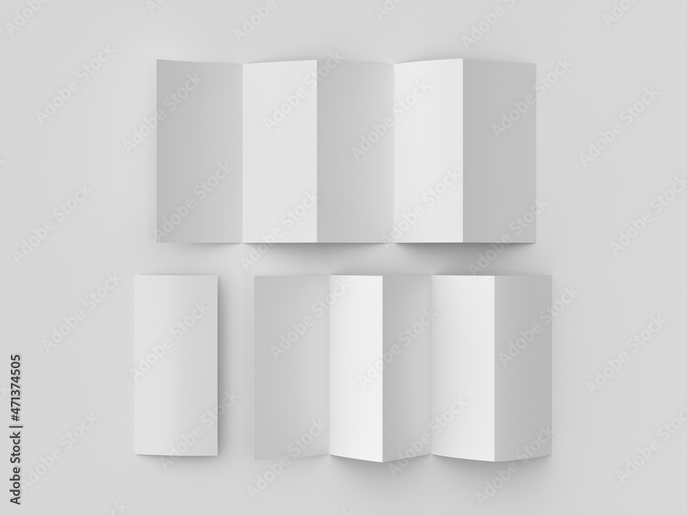 Vertical pages accordion or zigzag fold brochure mock up on white ...