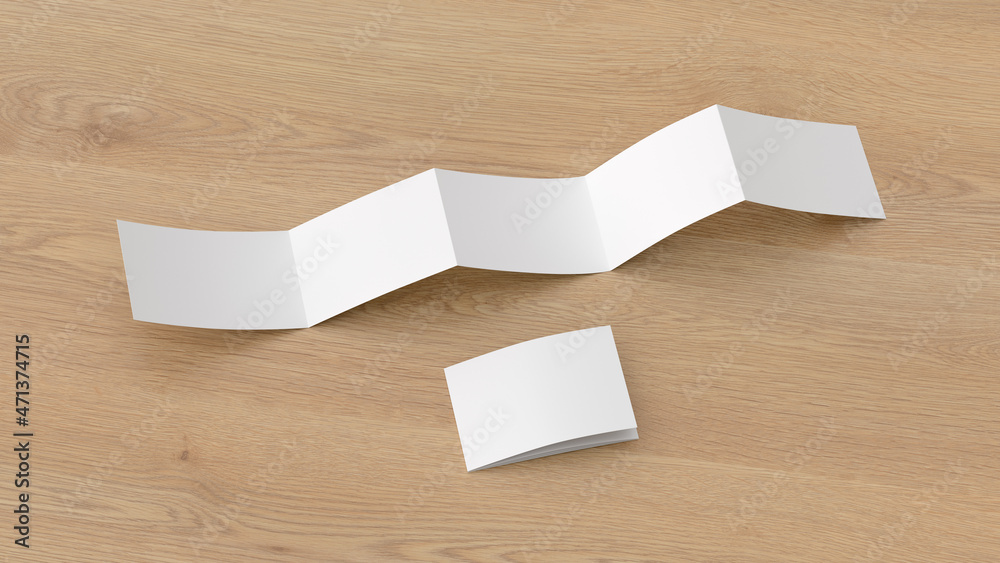 Horizontal pages accordion or zigzag fold brochure mock up on wooden ...
