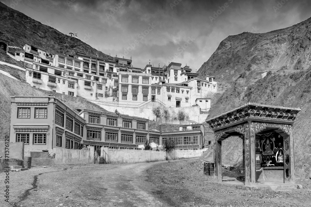 Rizong monastery with view of Himalayan mountians - it is a famous ...