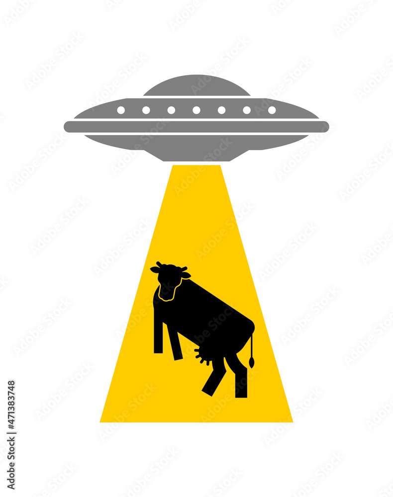 Ufo steals cow icon sign. Alien flying saucer and cows. Concept of ...