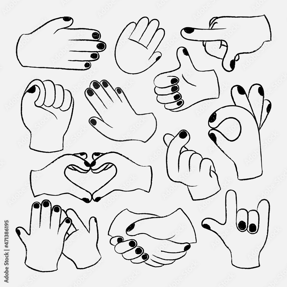 Cartoon hands sticker, cute doodle clip art vector set Stock Vector ...