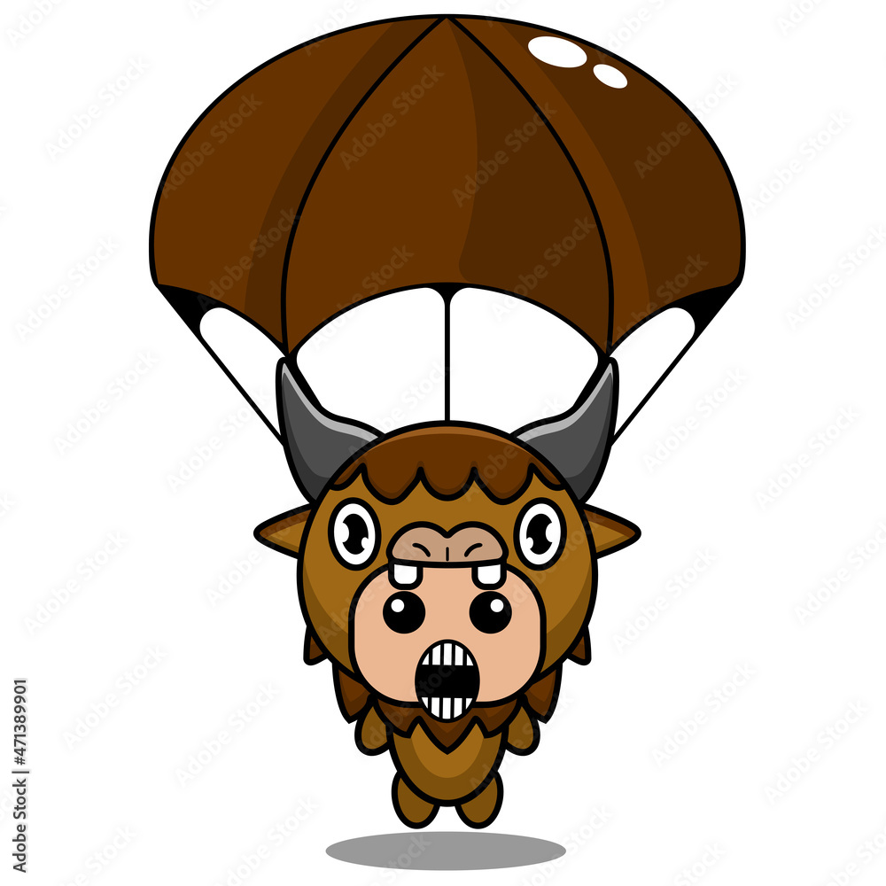vector cartoon character cute animal bison mascot costume wearing ...