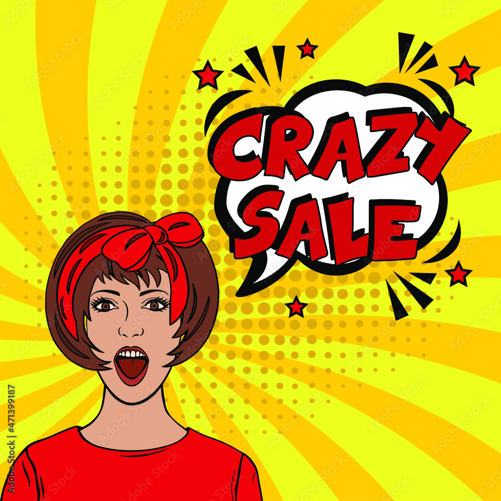 Crazy sale. Comic book explosion with text - Crazy sale. Vector bright ...