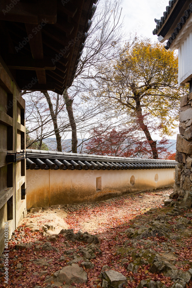 天空の城 備中松山城腕木御門の石垣と紅葉 Stock Photo | Adobe Stock