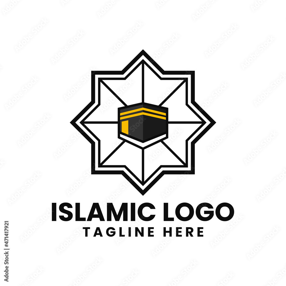 Islamic logo with Kaaba in the middle Stock Vector | Adobe Stock