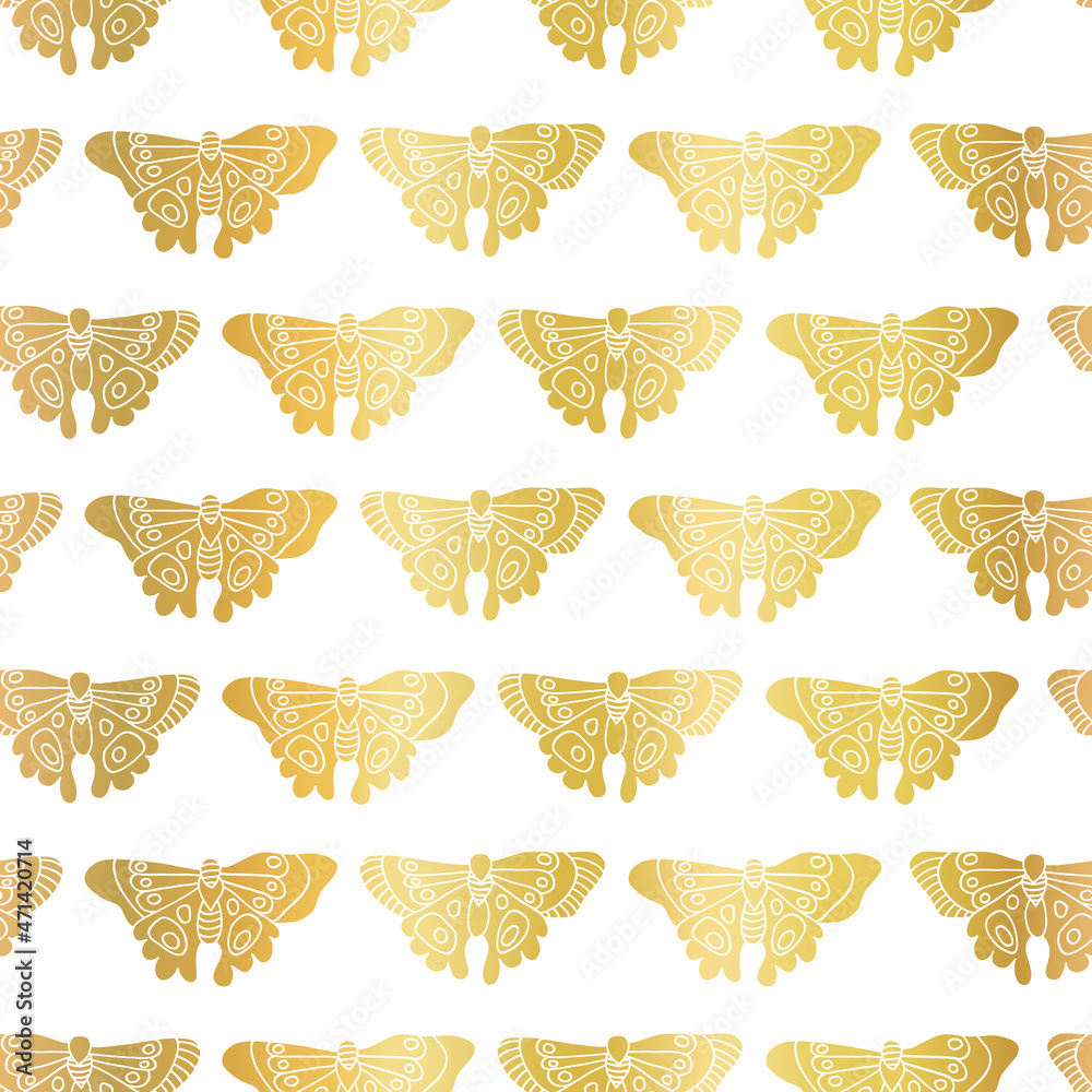 Butterflies metallic gold foil effect seamless vector pattern ...