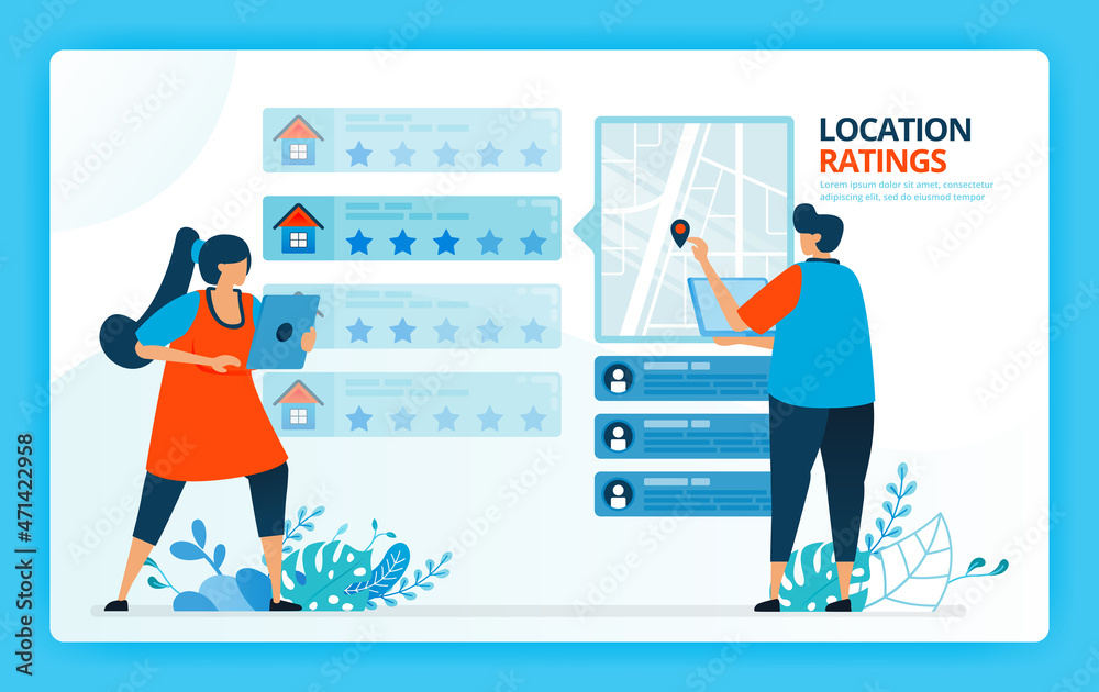 Vector illustration for location rating and home rental. Human vector ...