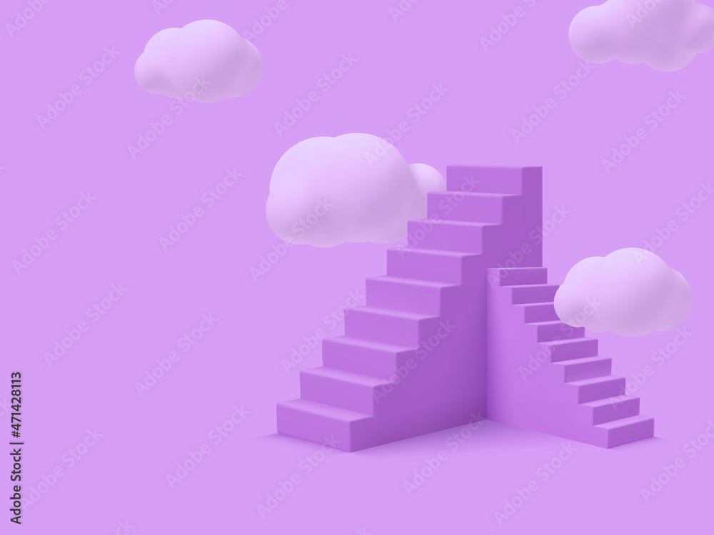 3d realistic style purple stairs with clouds. Success or growth concept ...