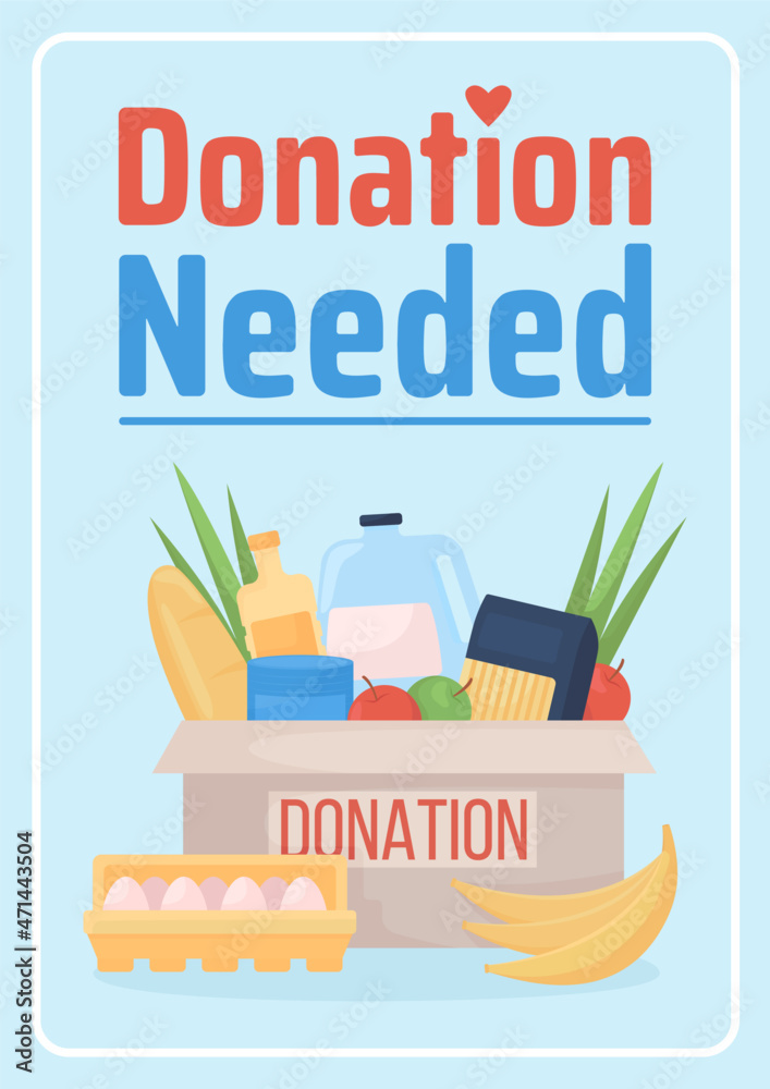 Donation needed poster flat vector template. Contribution to social ...