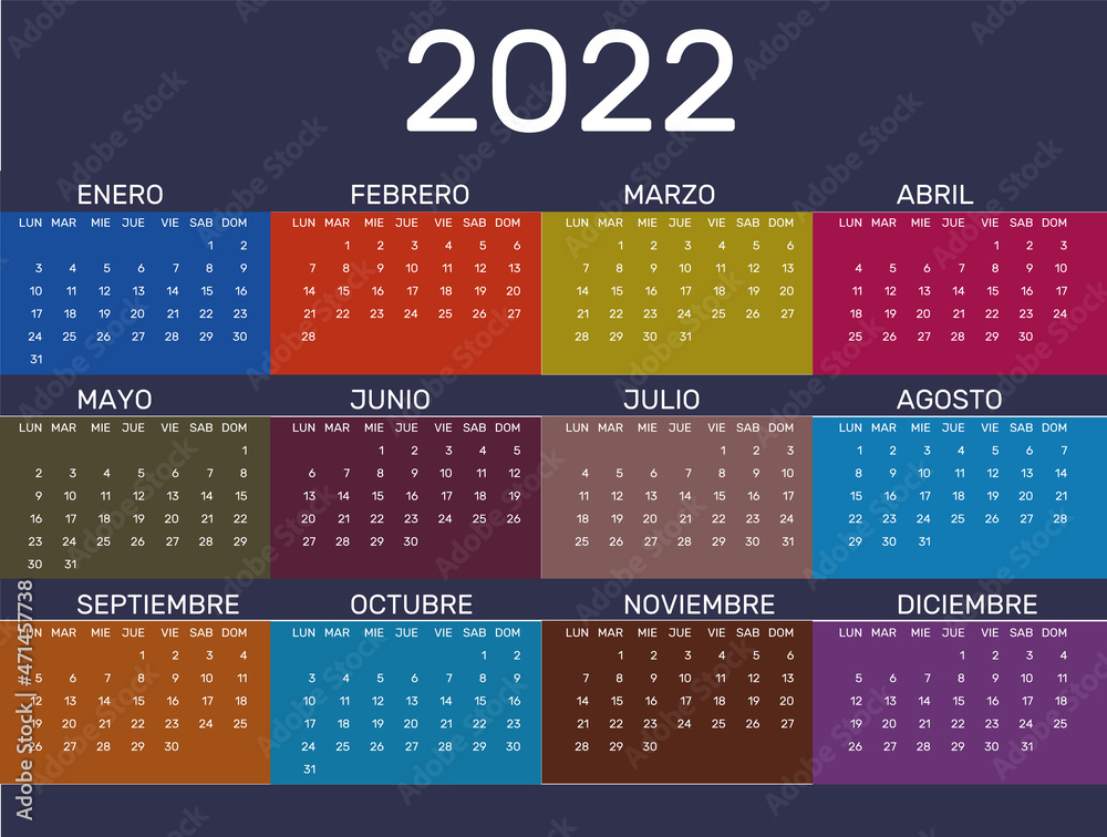 Calendario 2022 en español de colores vector de Stock | Adobe Stock