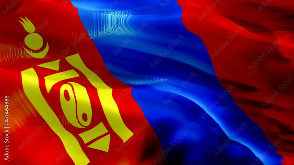 Mongolia flag. National 3d Mongolia flag waving. Sign of Mongolian seamless loop animation ...
