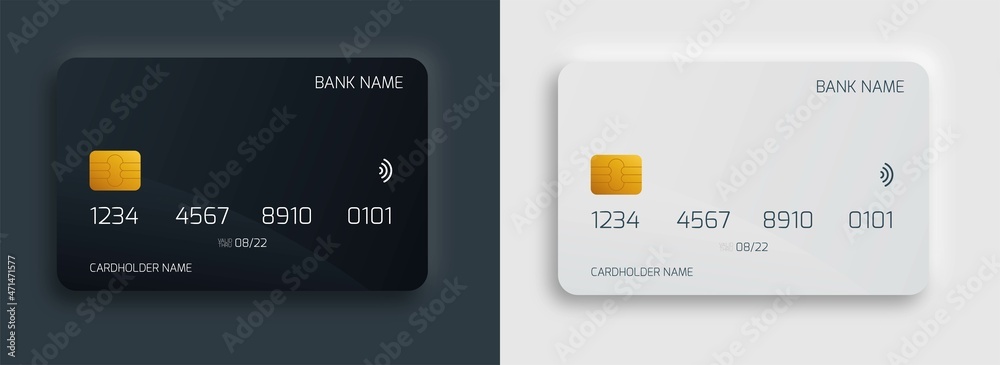 Plastic bank card design template set. Isolated credit or debit cards ...