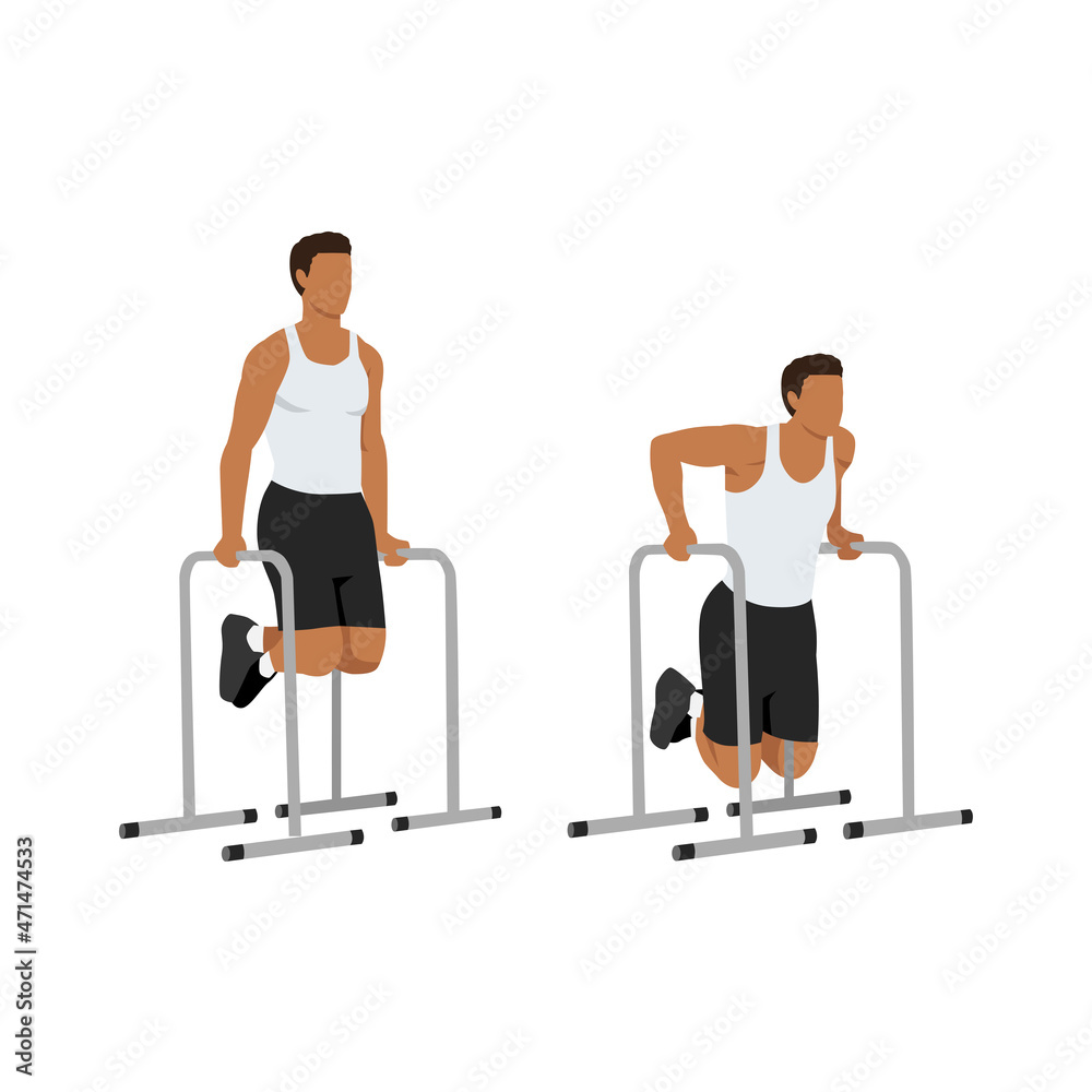 Man doing Master tricep dip exercise. Flat vector illustration isolated ...