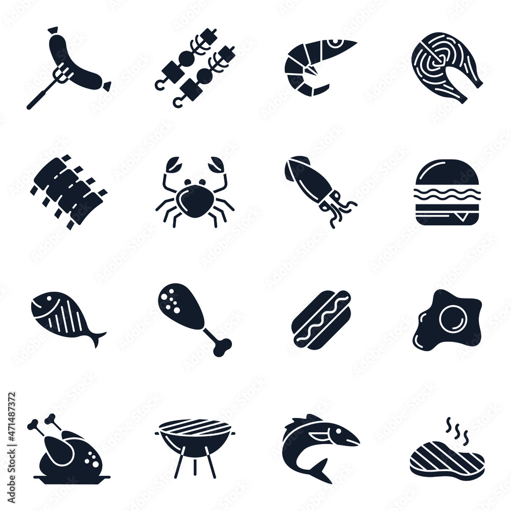 Meat, poultry and fish elements set icon symbol template for graphic ...