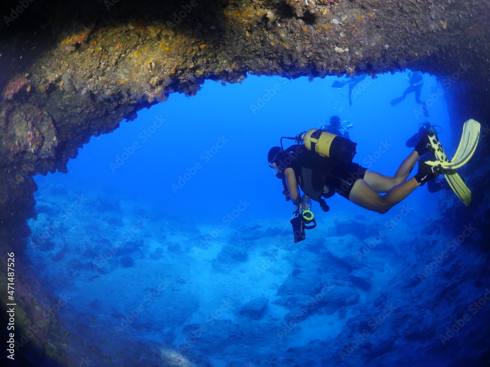 sun rays sun beams and sun shine underwater in cave beautiful light ...