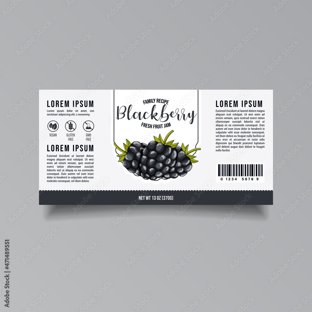 Blackberry jam label template Abstract modern vector packaging design ...
