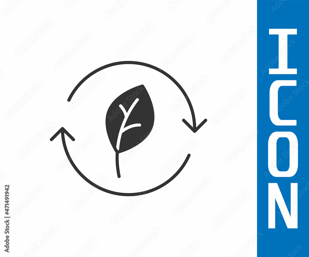 Grey Recycle symbol with leaf icon isolated on white background ...