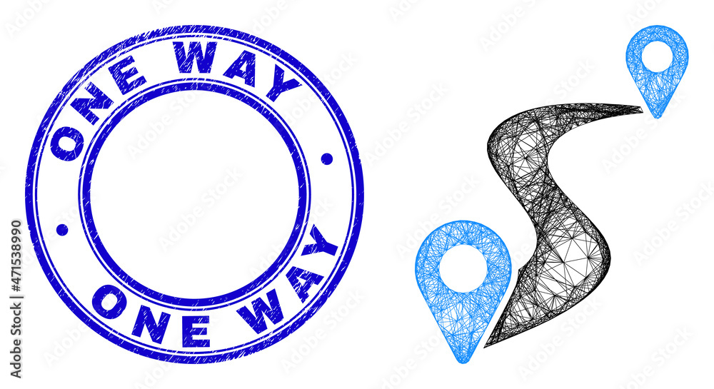 Net irregular mesh route markers icon, and One Way textured round stamp ...