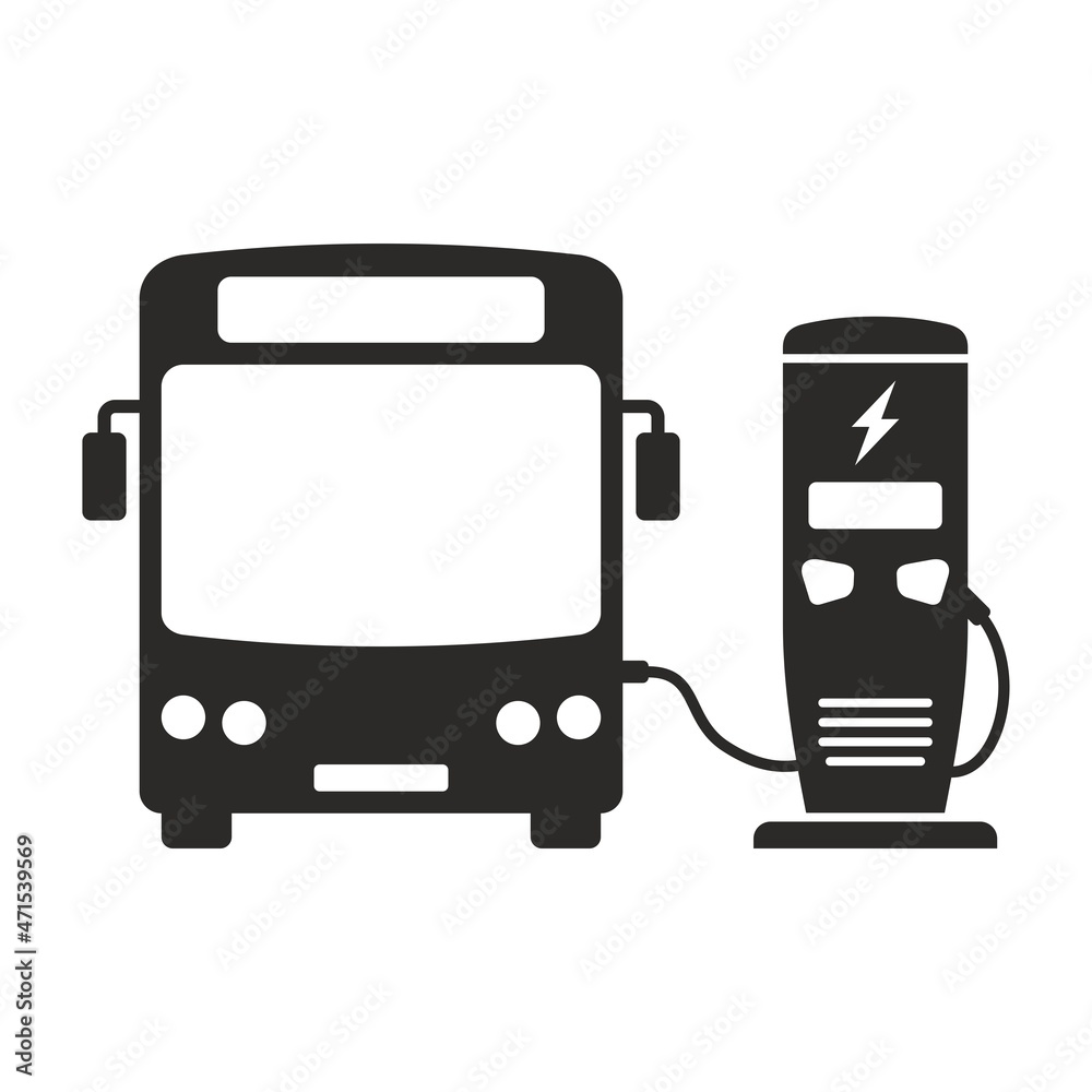 Electric bus. Electric vehicle recharging point. EV charging station ...