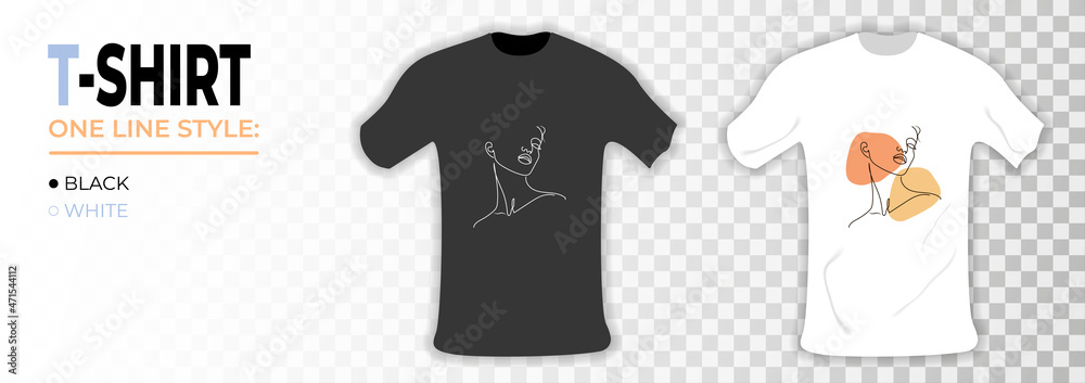 T-shirt mockup with woman one line face. One line art minimalistic ...