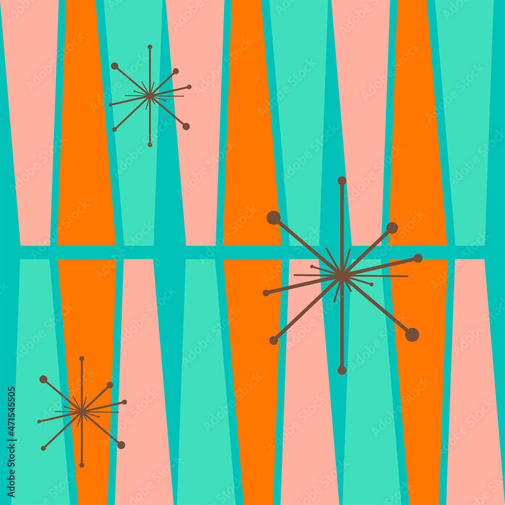 50s Mid Century Modern Pattern, 1950s Atomic Mod Design Art Stock ...