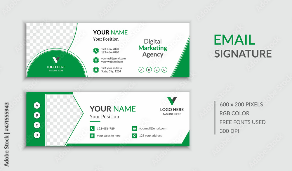 Green Color Minimalist Personal Email Signature Layout Design Stock ...