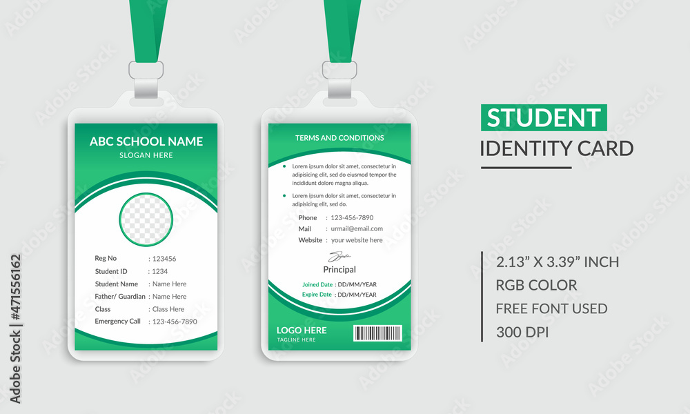 Green Color Creative Student Id Card Design Template Stock Vector ...