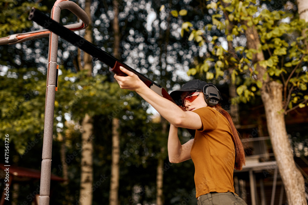Side view gun point of rifle machine gun. Firearm shooting and tactical ...