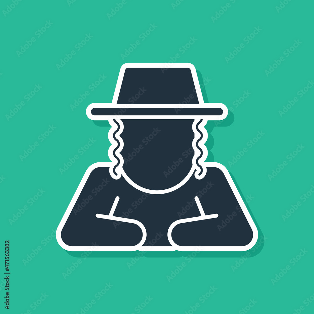 Blue Orthodox jewish hat with sidelocks icon isolated on green ...