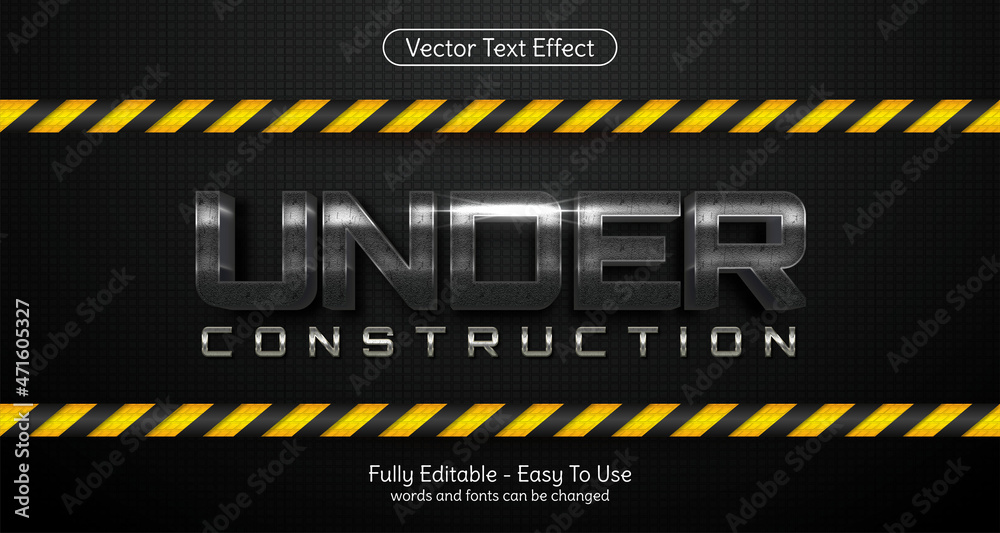 Three dimension text Under Construction, editable style effect template ...