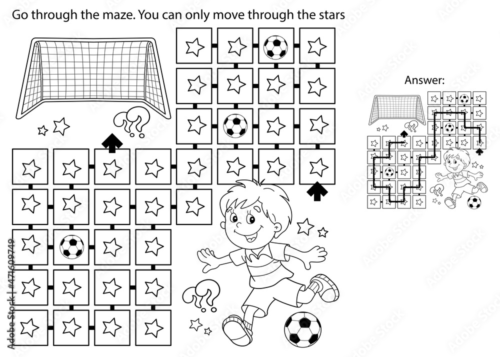 Maze or Labyrinth Game. Puzzle. Coloring Page Outline Of cartoon boy ...