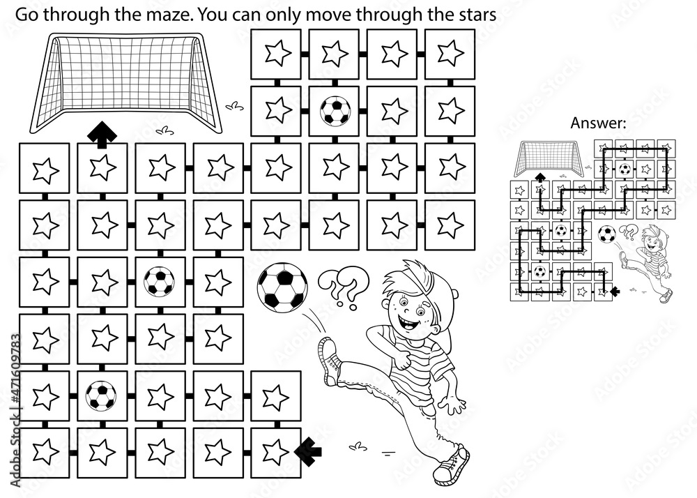 Maze or Labyrinth Game. Puzzle. Coloring Page Outline Of cartoon boy ...