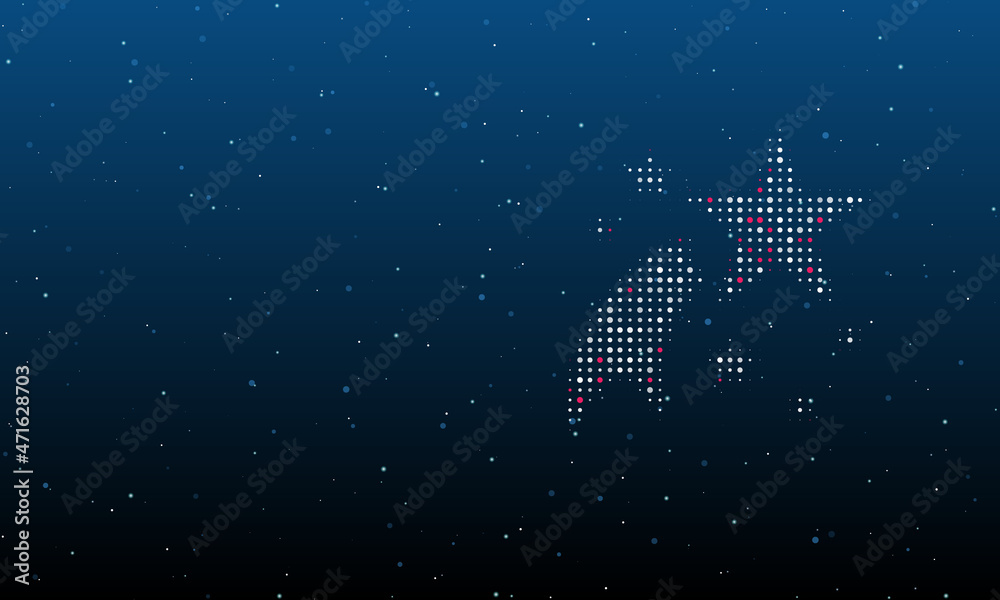 On the right is the fireworks symbol filled with white dots. Background ...