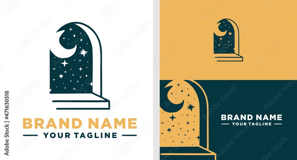 WINDOW LOGO NIGHT WITH STAR AND MOON ILLUSTRATION SIMPLE EDITABLE Stock ...