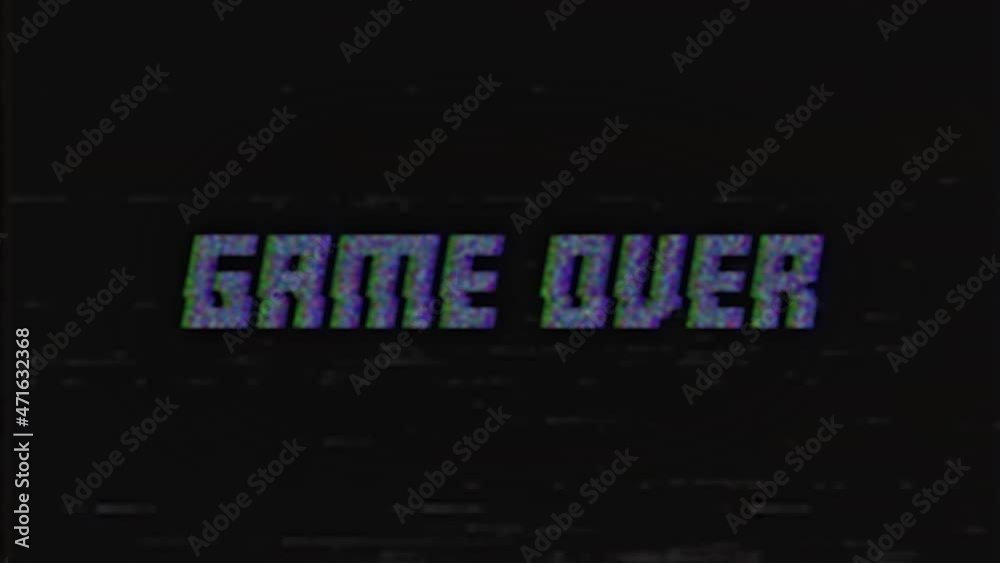 GAME OVER retro VHS TV screen with glitch effect. Looped glitch ...