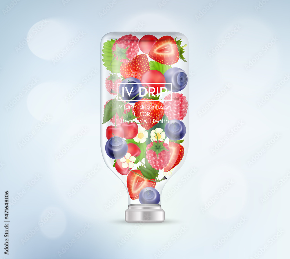 IV Drip Vitamin berry infusion therapy. Different fruit vegetable ...