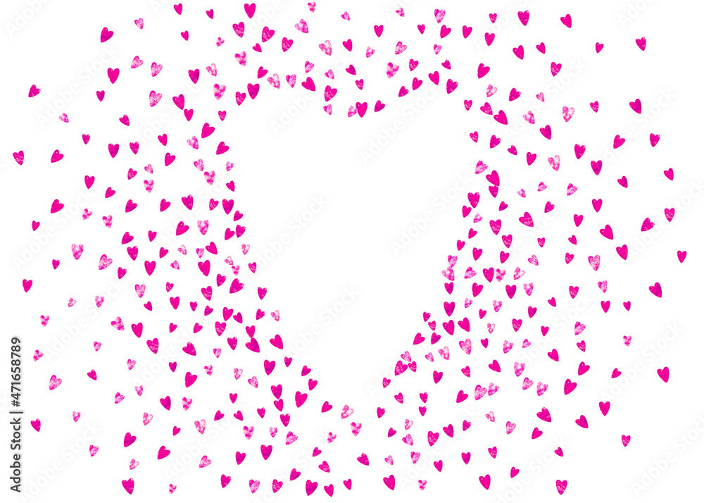 .Valentines day border with red glitter hearts. February 14th day ...