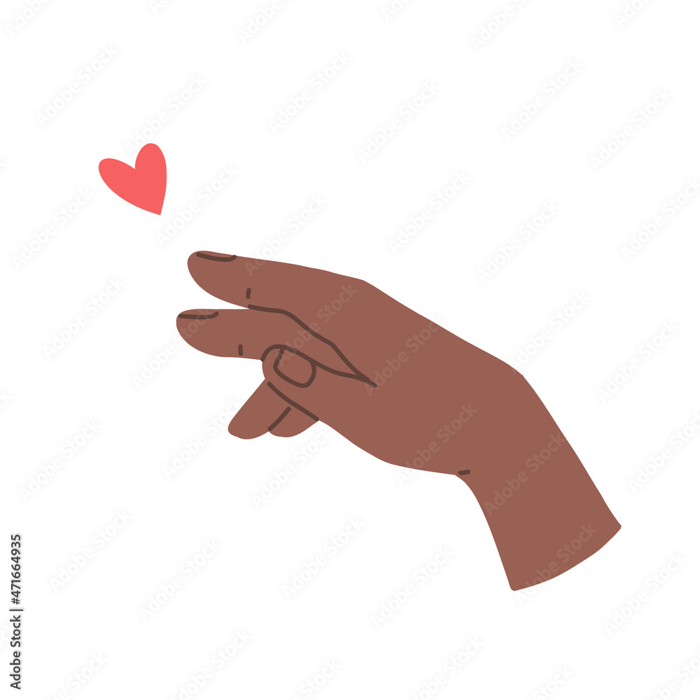 Hand gesture expressing love. Pointing finger and red heart. Vector ...