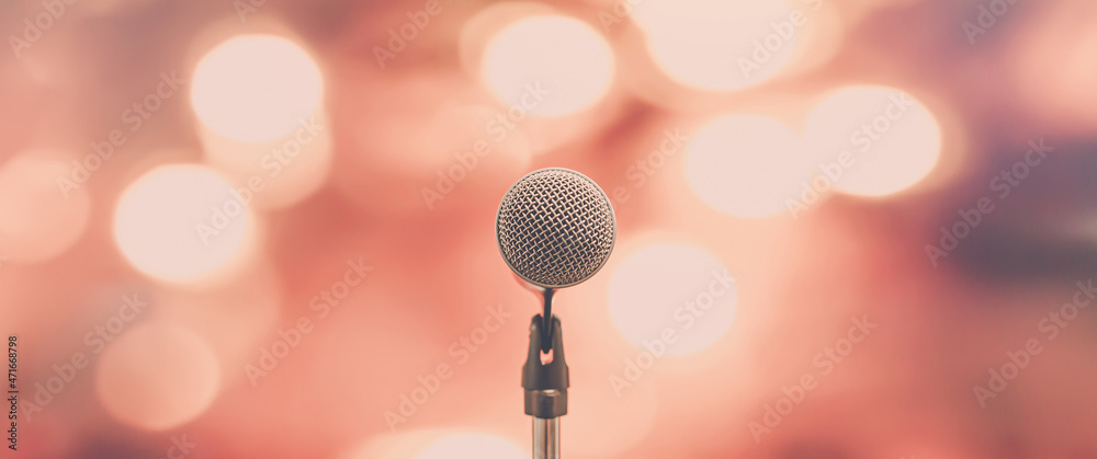 Microphone Public speaking background, Close up microphone on stand for ...