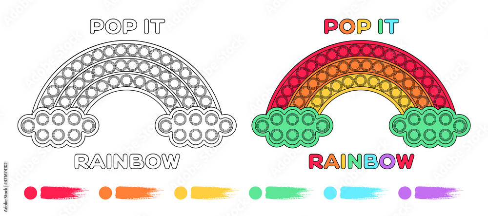 Coloring Book, Page for Little Children. Pop It Fidget Toy. Rainbow ...