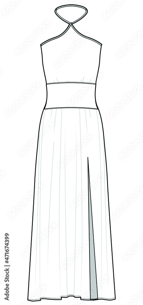 women halter neck sleeveless dress with front slit open. party wear ...