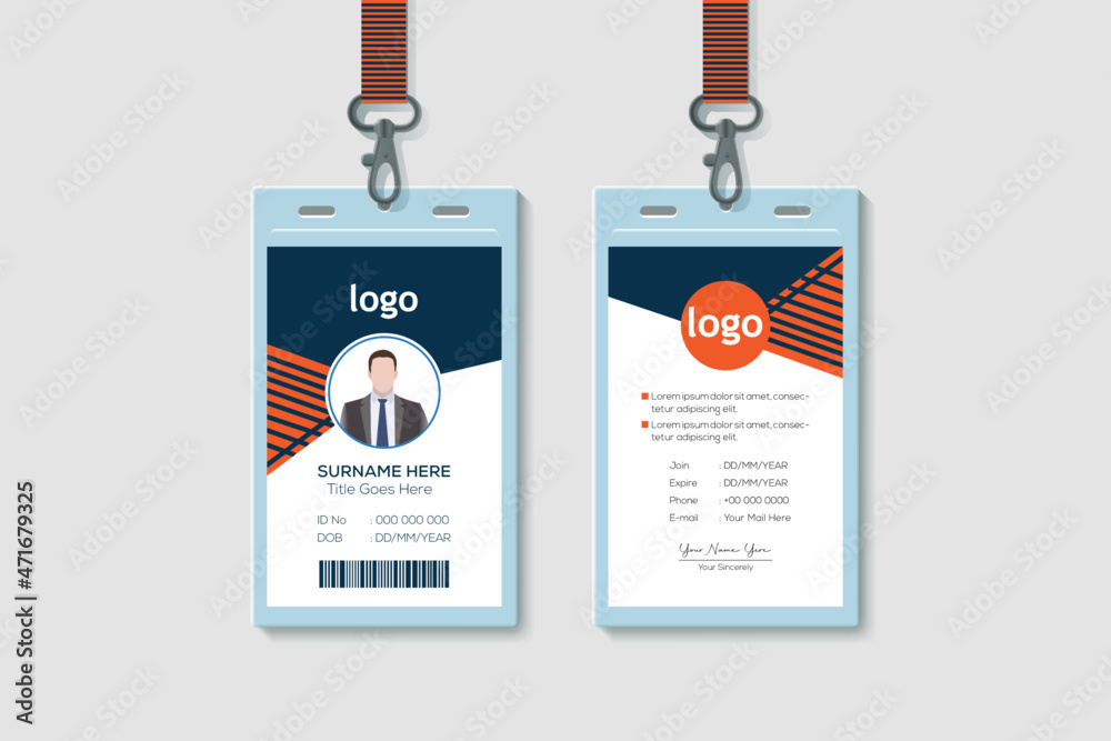 Corporate Office Vertical Double-sided ID Card Design Template. Flat ...