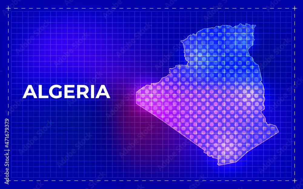Algeria Digital Map with glowing Dots and Technology background Stock ...