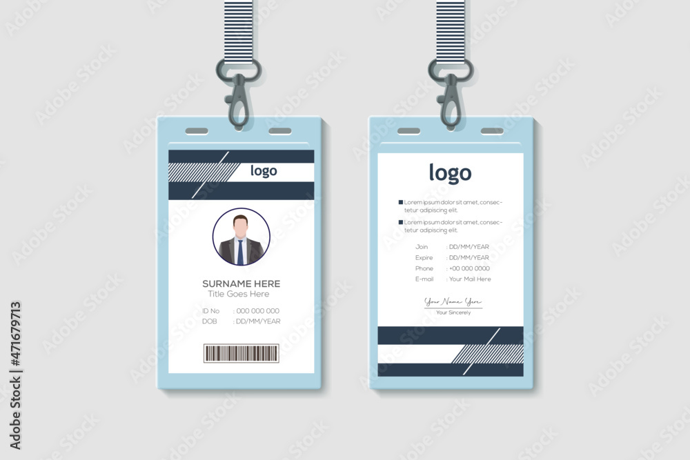 Minimal Creative Office Vertical Double-sided ID Card Design Template ...