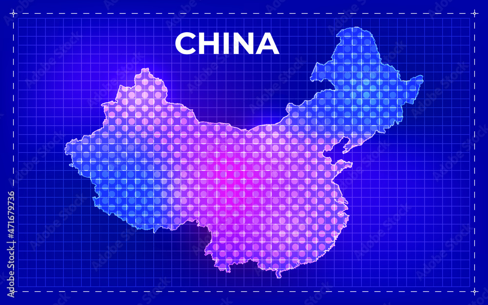 China Digital Map with glowing Dots and Technology background Stock ...